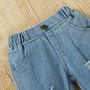 Tikoubabe Baby Girl Clothes Toddler Outfit Infant White Lace Romper Long Sleeve + Jeans Pants Clothing Set 3-6 Months 70cm