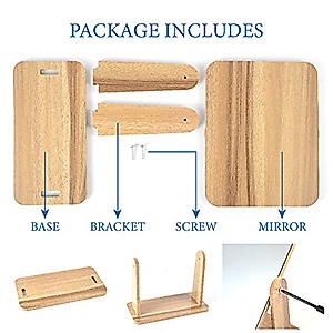 LOTIKO Natural Wooden Vanity Makeup Mirror,7 Inch Single Sided 360 Degree Swivel Mirror,Portable Removable Countertop Private Room High-Definition Desk Mirror(Square)