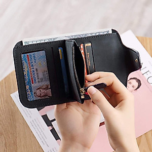 KELEEL Small Wallet for Women RFID Blocking Genuine Leather Bifold Wallet Zipper Coin Pocket Credit Card Holder Purse with ID Window