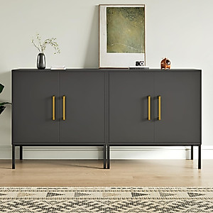 LYNSOM Set of 2 Accent Storage Cabinet with Doors and Adjustable Shelf, Freestanding Modern Sideboard Buffet Cabinet for Office, Dining Room, Living Room, Hallway, Black