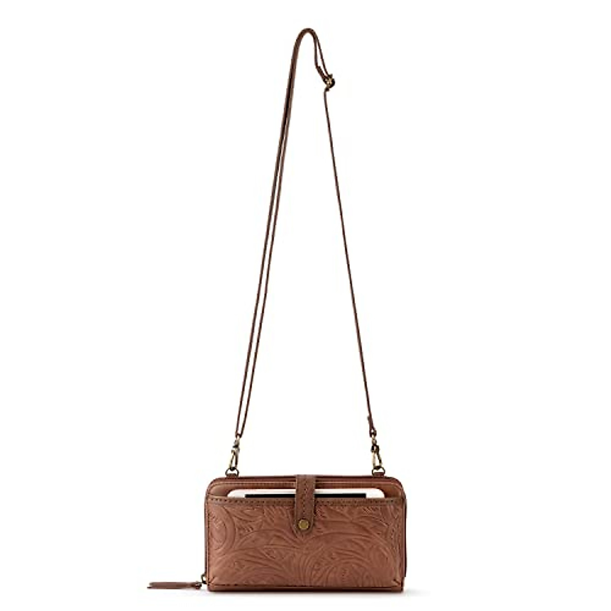 The Sak Womens Iris Large Smartphone Crossbody Bag in Leather, Teak Leaf Embossed, One Size US