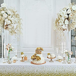 GoodSing 6 PCS Disposable Plastic Tablecloths, Plastic Rectangle White Dot Tablecloths for Indoor or Outdoor Tables Parties Christmas Picnic Birthdays and Weddings