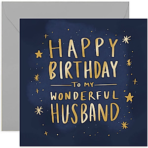 Old English Co. Happy Birthday Wonderful Husband Card - Gold Foil Special Birthday Card for Him from Wife | Stylish Card for Men | Blank Inside & Envelope Included