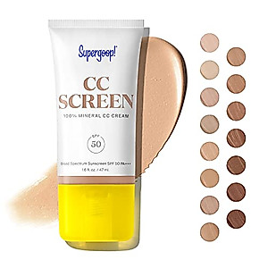 Supergoop! CC Screen - SPF 50 PA++++ CC Cream, 100% Mineral Color-Corrector & Broad Spectrum Sunscreen - Tinted Moisturizer, Concealer & Buildable Coverage Foundation - 1.6 fl oz