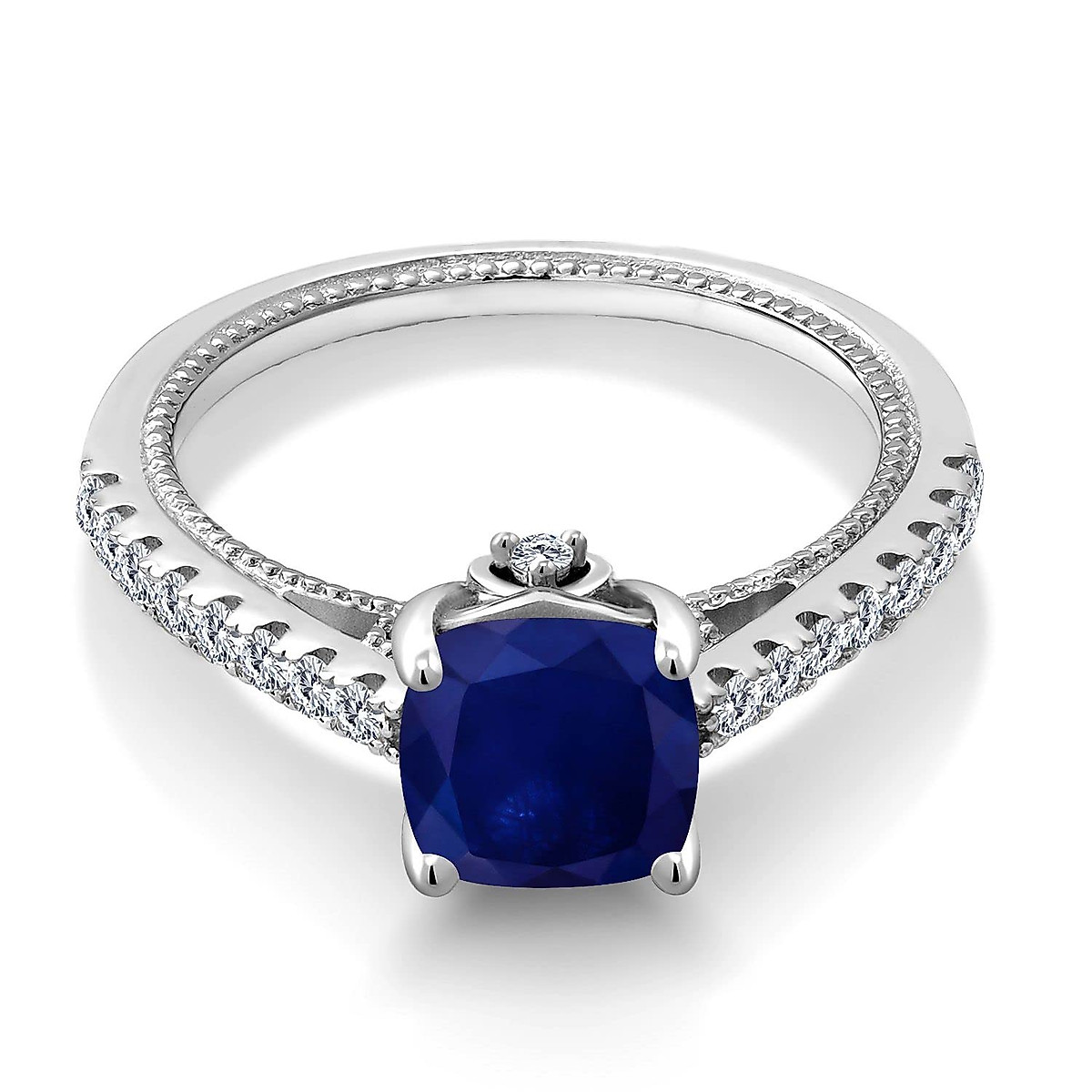 Gem Stone King 925 Sterling Silver Cushion 7MM Gemstone Birthstone and White Created Sapphire Engagement Ring | Wedding Engagement Anniversary Promise Ring For Women