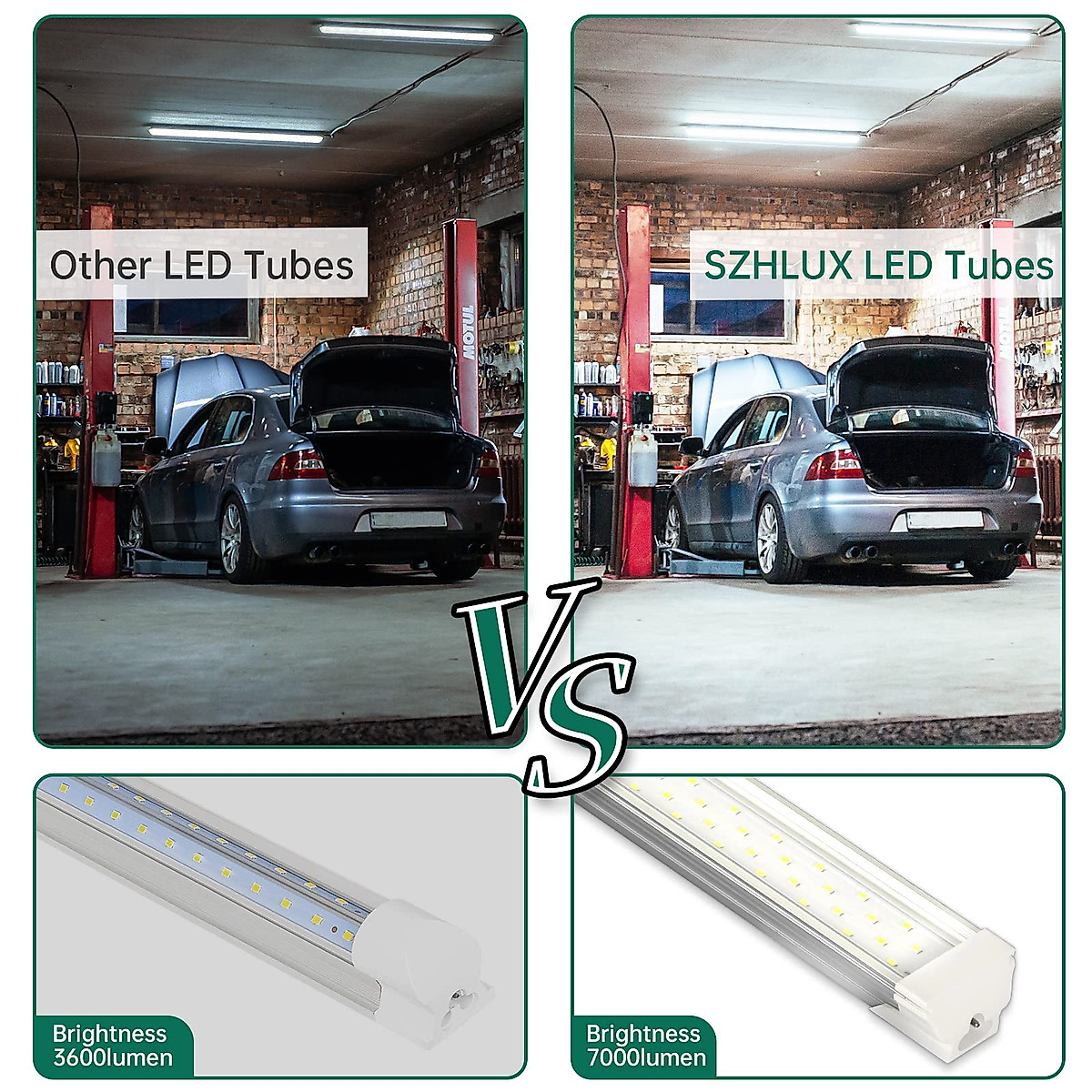 SZHLUX 4FT Led Shop Light for Garage, (50W x 4 Pack)5000K 7000LM Linkable Super Bright Led Garage Lights, Basement Warehouse Workshop Work Ceiling Panel Fluorescent Strip Daylight Bulbs Fixtures