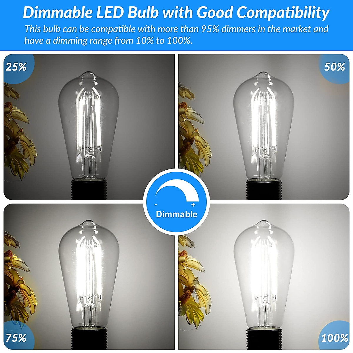 Dimmable Vintage LED Edison Light Bulbs 100W Equivalent, 8W ST58 Daylight White 5000K 1200Lumens ST19 Antique LED Filament Bulbs, E26 Base, Clear Glass, CRI90+, Great for Home Bathroom Kitchen(4 Pack)
