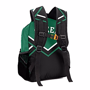 Zaaprint Green Waterproof Cheer Cheerleaders Backpack with Name Text for Women Men Gift