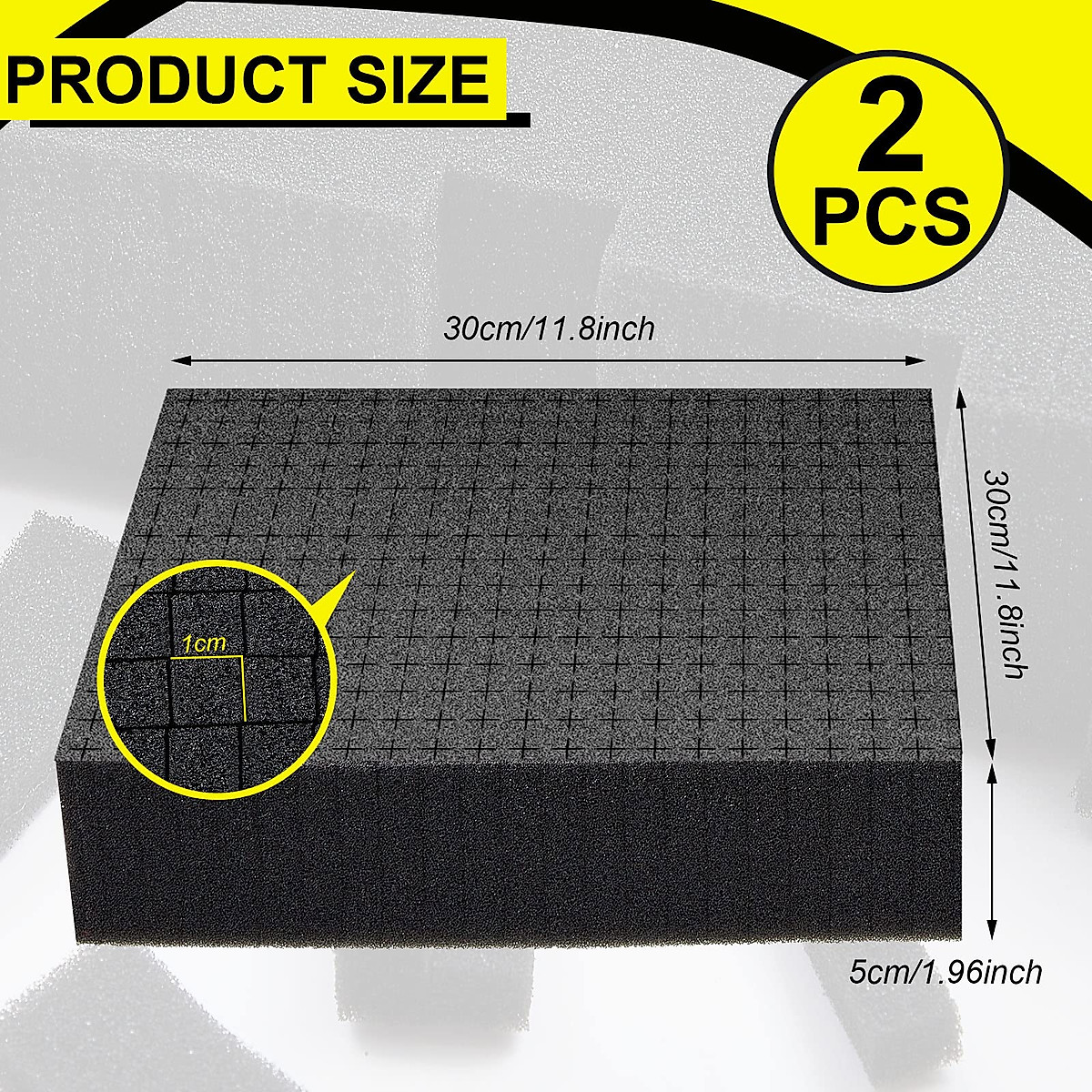 2 Pieces Pre Cubed Foam Tray Customizable Foam Insert Black Pluck Foam Insert for Interlocking Cases, 30 x 30 x 5 Cm/ 11.81 x 11.81 x 1.97 Inches