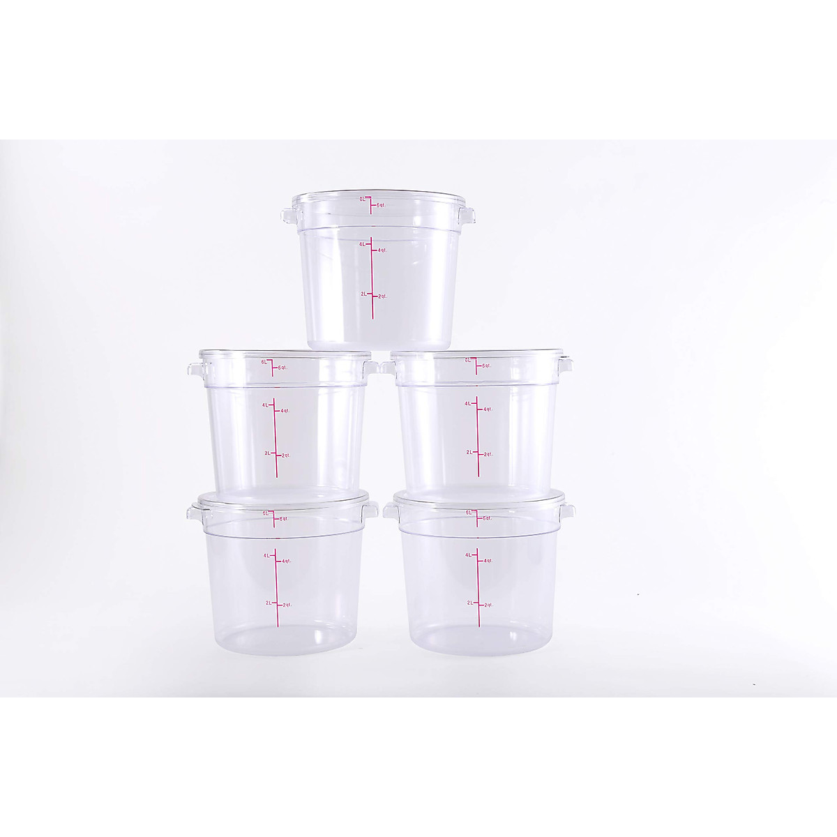 Hakka 6 Qt Commercial Grade Round Food Storage Containers With Lids,Polycarbonate,Clear - Case of 5