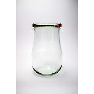 Weck Jars - Weck Tulip Jars 1.5 Litres - Sour Dough Starter Jars - Large Glass Jars for Sourdough - Starter Jar with Glass Lid - Tulip Jar with Wide Mouth - Suitable for Canning and Storage - (2 Jars)