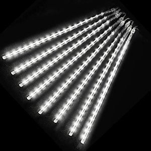 Falling Rain Drop 30cm 8 Tubes 240 LED Waterproof Outdoor Christmas Lights Cascading Icicle String Light for Indoor Outdoor Wedding Garden Tree Home Decor, White