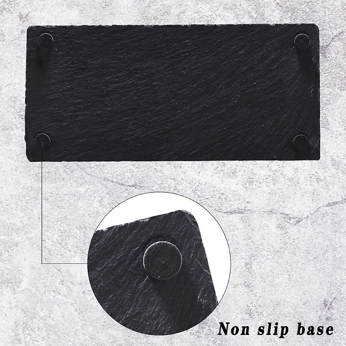Fansch 5 Pack 12" x 5.5" Black Natural Slate Cheese Board with Natural Edge for Kitchen Dining Party, Stone Plates for,Cake Fruit Meat Appetizers Dried Fruits Display board, Set of 5 (12"x5.5")