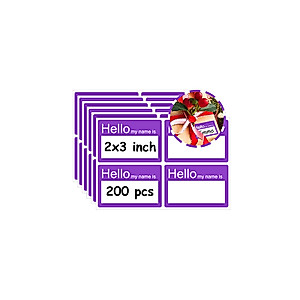 200 Pcs Hello Name Tags Hello My Name is Stickers 2 X 3 Inch Name Labels for Kids Purple/Blue Name Tags Newborn Baby Name Sticker Labels for School Office Home Party Favors (Purple)