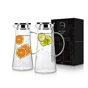 Richro Glass Pitcher With Lid and Spout Set of 2 - Heat Resistant Glass Carafe Pitcher With Stainless Steel Lid 50 oz Good For Coffee Juice Beverage Pitcher For Juice and Iced Tea Pitcher Water Carafe