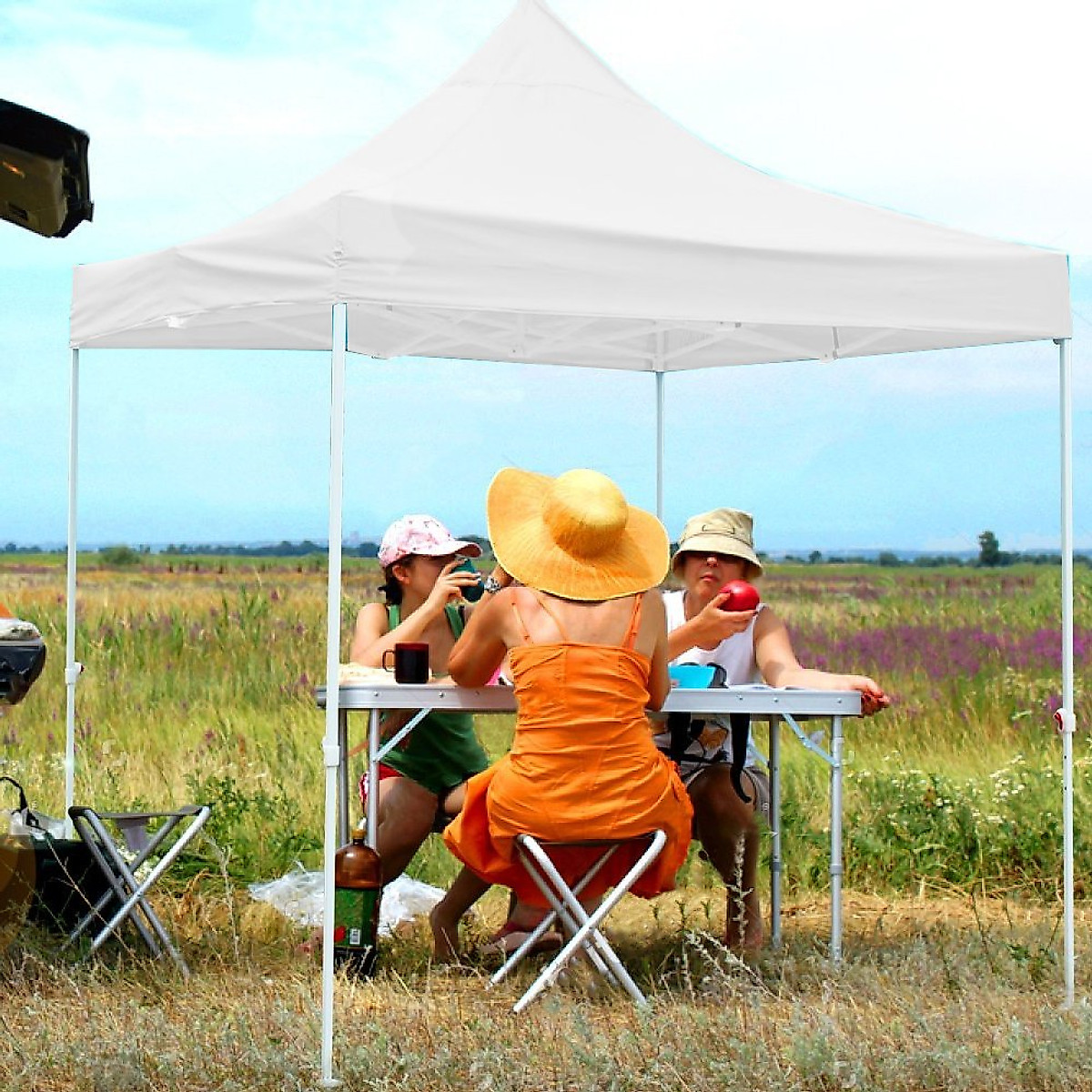 BannerBuzz Blank Canopy Tent with Carry Bag, Graphic with Hardware, 420 Denier Oxford Polyester Fabric, Pop Aluminum Frame for Easy Installation, Velcro Topper Attachment (20' x 10', White)