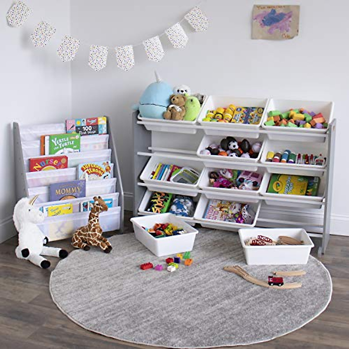 Humble Crew, Grey/White Kids Toy Organizer with 12 Large Storage Bins