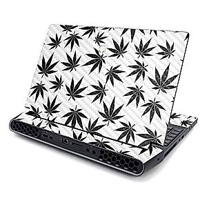 MightySkins Carbon Fiber Skin Compatible with Alienware Area-51M 17" (2019) - Pot Leaves Black | Protective, Durable Textured Carbon Fiber Finish | Easy to Apply and Change Style | Made in The USA
