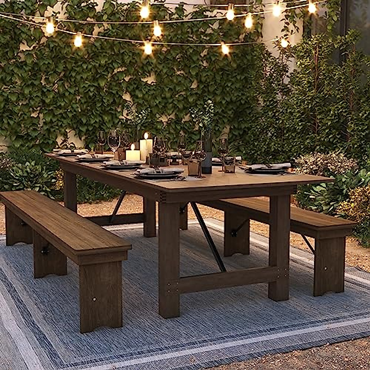 Flash Furniture Hercules Commercial Grade Farmhouse Dining Table | Solid Pine Foldable Table for 10 in Antique Rustic | Rustic Charm for Home and Events