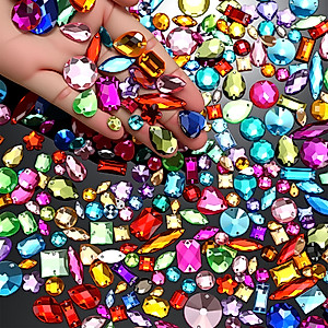 500 Pieces Sewing Gems Acrylic Sewing Crystal Mixed Shapes Sew On Rhinestones with 2 Holes for Clothes Sewing Beads Decorations (Multicolor)