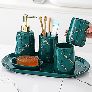 Soap Pump Dispenser 6pcs Ceramic Bathroom Accessories Set Bathroom Accessories for Bathroom Hotel Restroom Includes Soap Dispenser Toothbrush Holder Tumbler Soap Dish and Tray Bottles Dispenser ( Colo