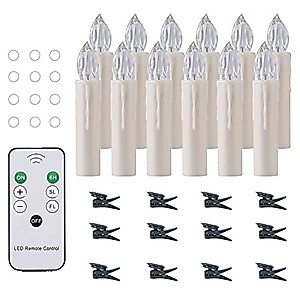 JOSU 12PCS Christmas LED Window Candles, Battery Operated Flameless Taper Christmas Candles Light with Remote Timer/Clips, Warm White Light for Home Indoor Outdoor Christmas Trees Decor