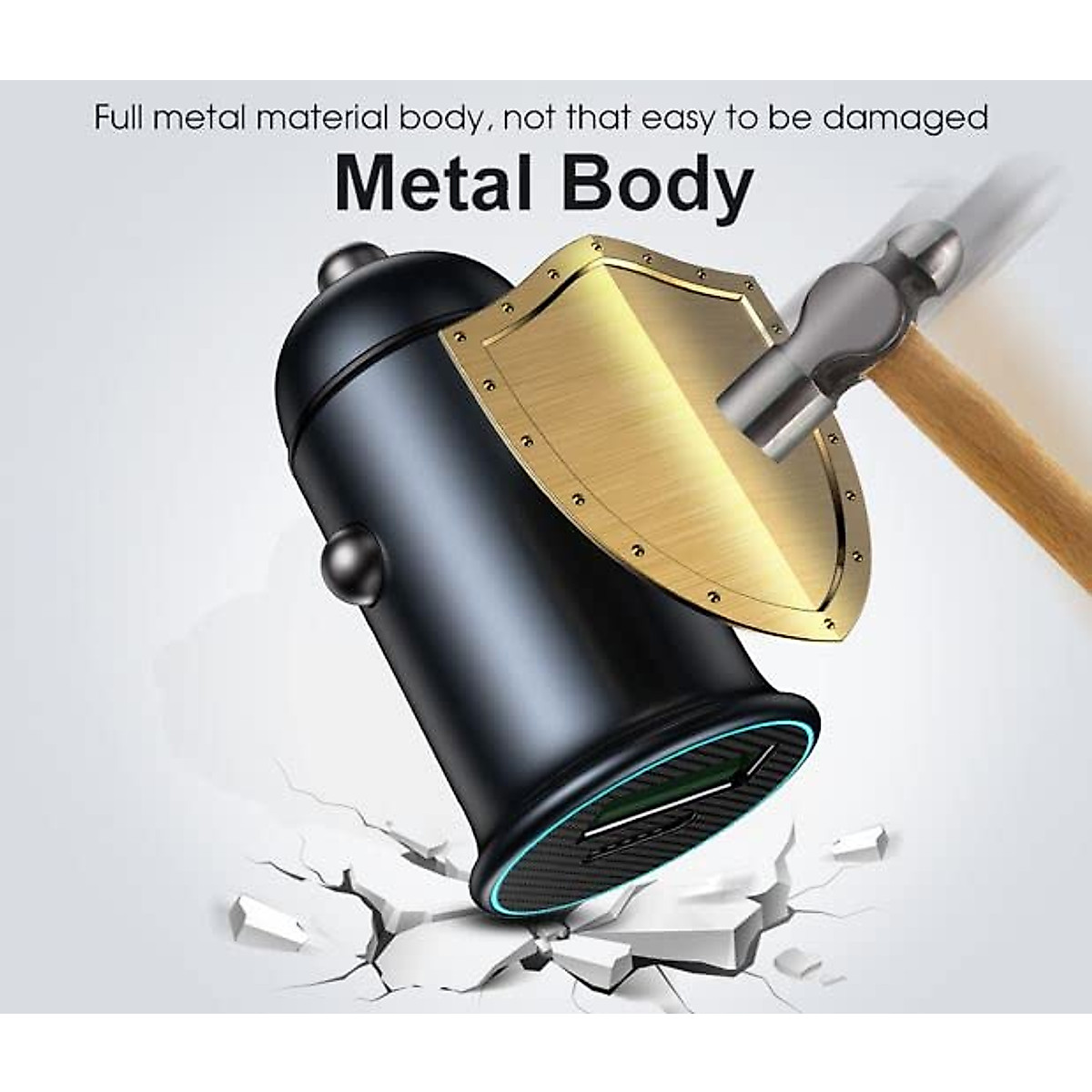 Dual 60W Fast Charger USB-C Port, USB 3.0 Car Adapter