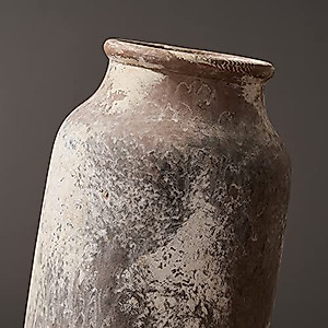 SIDUCAL Rustic Ceramic Farmhouse Flower Large Vase, Whitewashed Terra Cotta Vase, Pottery Decorative Flower Vase for Home Decor, Table, Living Room Decoration, Shelf Decor, Mantel, 9.5 Inch, Terra