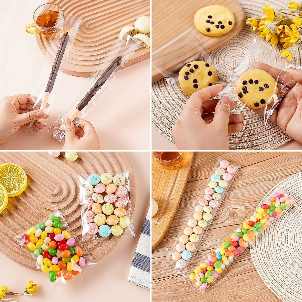 Nistar Self Sealing Pretzel Rod Bags, 100Pcs 2x10 Inch Clear Cellophane Plastic Bags, Resealable Treat Bags Self-Adhesive for Packaging Candy, Popsicle, Pen, Tableware, Candle ect