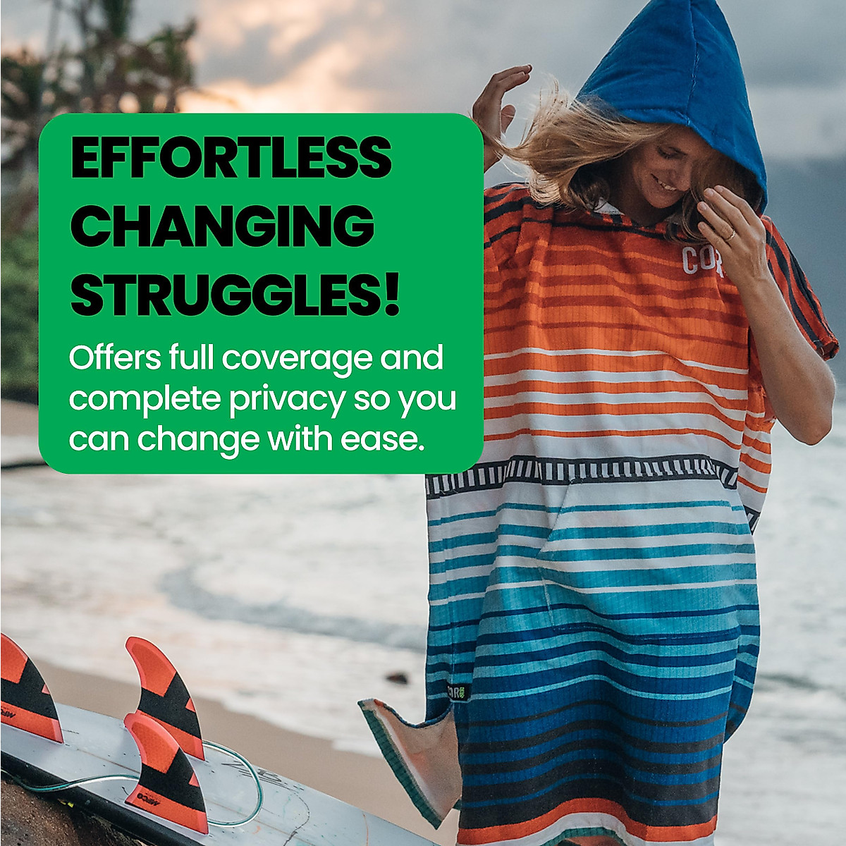 COR Surf Poncho Changing Towel Robe with Hood and Front Pocket | Thick Quick Dry Microfiber Wetsuit Poncho Towel for Surfing Beach Pool Swim (Medium - Retro Sand)