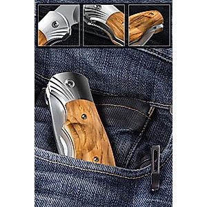 Grand Way Pocket Knife for Men with Wood Handle, Liner lock - Folding Sharp Blade 3.54" - Cool Knives for Camping EDC - Gifts for Dad Him - 6651