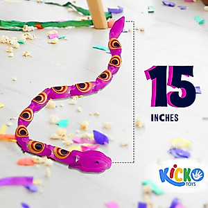 Kicko Wacky Wiggly Jointed Snakes, 15 Inches - Fun and Educational Plastic Toys for Kids - Teach and Improve Motor Skills - Perfect Fidget Party Favor for Boys & Girls - Pack of 12