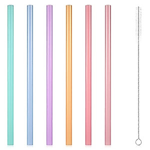 6pcs Silicone Straws Reusable Replacement Straws, 9.6inch Long Flexible Drinking Straw with Cleaning Brush, Odorless Soft Silicone Straws for Kids Parties, BPA Free (Multicolored)