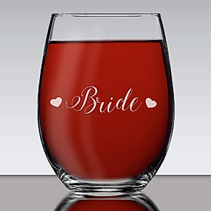 My Personal Memories Bride, Bridesmaid, Mother of the Bride, Groom, Maid and Matron of Honor 15 oz Stemless Wine Glasses - Hearts Design