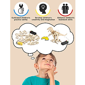 Poraxy 4 Pack Dinosaur Toys for Kids 8-12, STEM Kits, Toys for Ages 8-13, Wooden 3D Puzzle, Educational Science Building Projects Crafts, Birthday Gifts for Boys Girls 7 8 9 10 11 12 13 Years Old