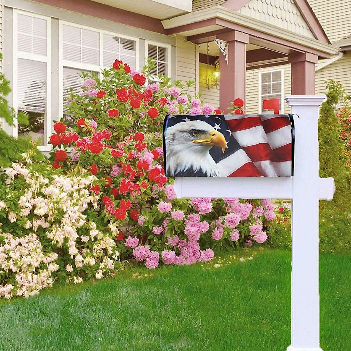 American Flag Welcome Magnetic Mailbox Cover, Mailbox Wrap Decorative for Garden Yard Home 25.5x21 in