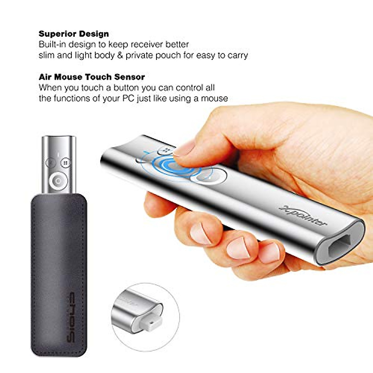 X POINTER Image Pointer with Air Mouse Control - SoftwareBased Multifunction Presentation Clicker Remote with GreenLaser, Wireless Rechargeable Pointer for Windows and Mac
