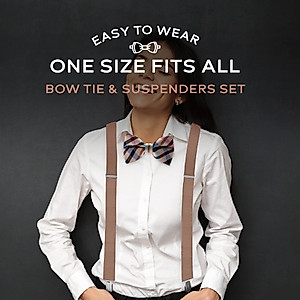 Man of Men Bowtie & Suspender Set - Beige Checkered Bowtie & Beige Suspenders - Boys Suspenders and Bow Tie Set