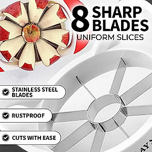 Zulay 8 Blade Apple Slicer and Corer - Easy Grip Apple Cutter With Stainless Steel Blades - Fast Usage Apple Corer And Slicer Tool That Saves Time & Effort (Cherry Red & White)