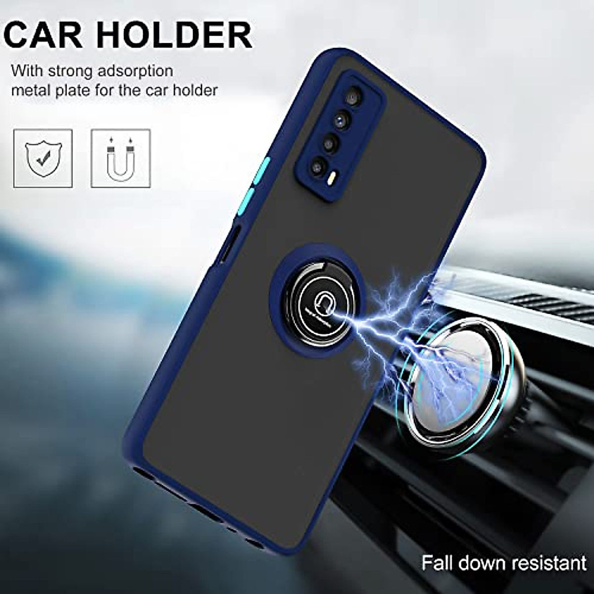 Lokyoo Shockproof Case for TCL Stylus 5G 2022, with 2 Pack Tempered Glass Screen Protector, Military Grade Phone Cover with Support Magnetic Car Holder Metal kicktand for TCL Stylus 5G-Blue