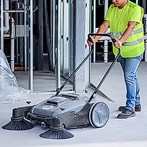 Tomahawk Industrial 38" Walk Behind Push Sweeper with Triple Power Side Brooms Floor Cleaning of Dust Litter Grass