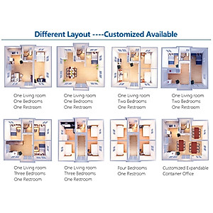 2 Bed 1 Bath Home 1 Kitchen 20FT Expandable Folding Mobile Tiny House Prefabricated with Large Windows, Tiny Homes to Live in for Adults Customizable for Office use，Large Container House