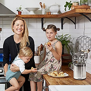 Hillbond Stainless Steel Utensil Holder with Removable Divider for Easy Clean, 360° Rotating Kitchen Utensil Crocks with Weighted Base for No Tipping Over, Utensil Caddy Organizer (EXTRA LARGE)