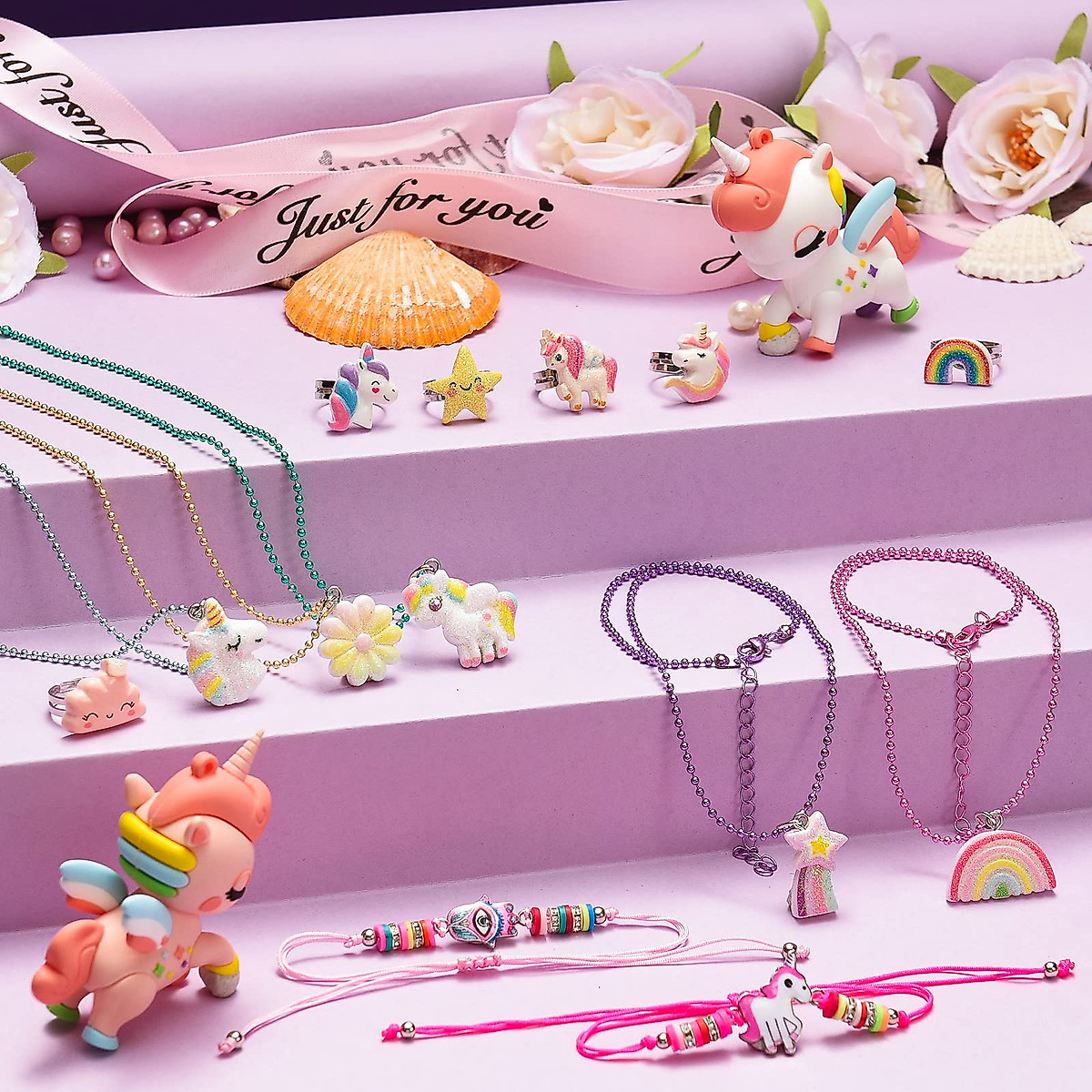 Little Girls Jewelry Sets, Kids Jewelry for Toddler Girl Costume Jewelry Ages 4-6 6-8, Play Rings Unicorn Necklaces Bracelets for Toddlers, Childrens Gift Set Age 3-5 5-7 4 5 6 7 8 Year Old Girl Toys