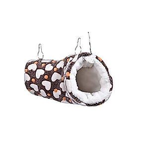 Petmolico Small Animals Hanging Tunnel, Warm Plush Hammock Cage Accessories for Parrot Sugar Glider Ferret Squirrel Hamster Rat Hideout Playing Sleeping, Coffee Heart