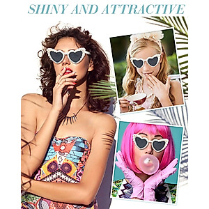 Huquary 6 Pairs Heart Pearl Sunglasses Bride Sunglasses for Wedding Vintage Heart Sun Glasses Love Shaped Sunglasses (White)