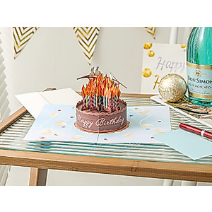 Liif Birthday Cake On Fire Funny Birthday Card, 3D Greeting Pop Up Birthday Card, Happy Birthday Card For Men, Women, Her, Him, Husband, Wife | With Message Note & Envelop | Size 7 X 5 Inch