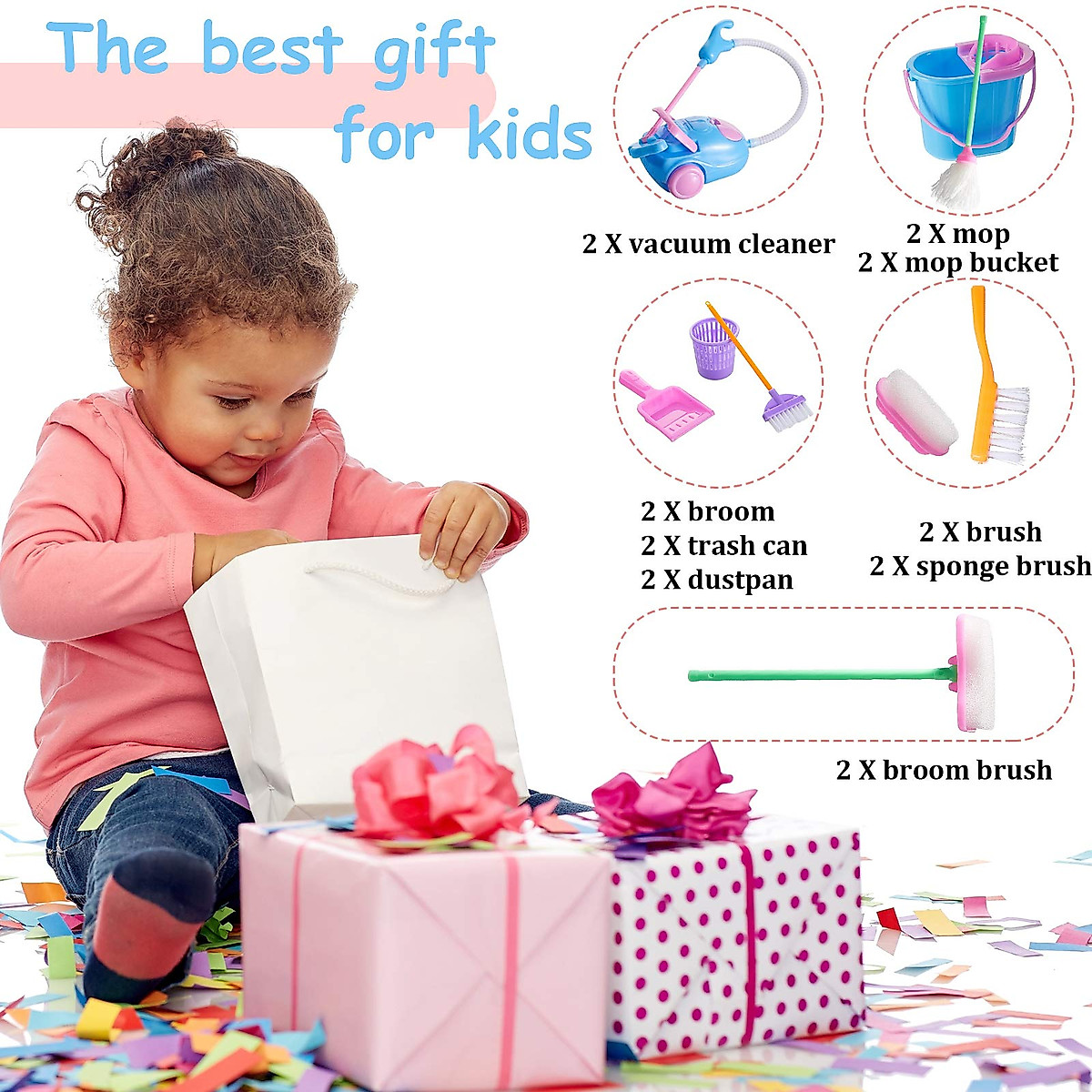 Vinsot 18 Pieces/ 2 Sets Miniature Dollhouse Cleaning Toy, Dustpan Dolls Mop Dust Pan, Brush, Broom, Bucket Housework Cute Cleaning Furniture Tools Kit Pretend Play Decoration Doll House Accessories