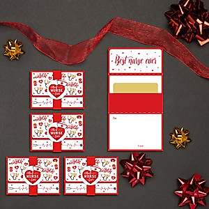 JOYMEMO 4 Pack Nurse Gift Card Holders - Nurse Appreciation Week Money Holder with Envelope for Nurse Week Thank You Nurse Gift Card Sleeves, Best Nurse Ever Prizes Paper Party Favors