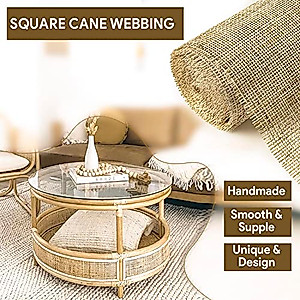 MINHKUST 14" Width Natural Brown Dark Square Rattan Cane Webbing Roll 3 Feet Length for Caning Projects, Pre-Woven Radio Mesh Cane Webbing Sheet for Furniture, Chair, Table, Ceiling (3 FEET)